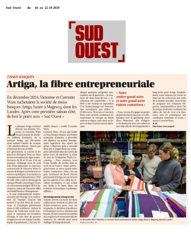Artiga dans Sud Ouest - Novembre 2025