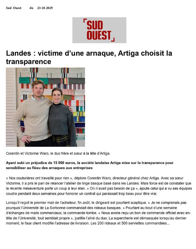 Artiga dans Sud Ouest - Octobre 2025